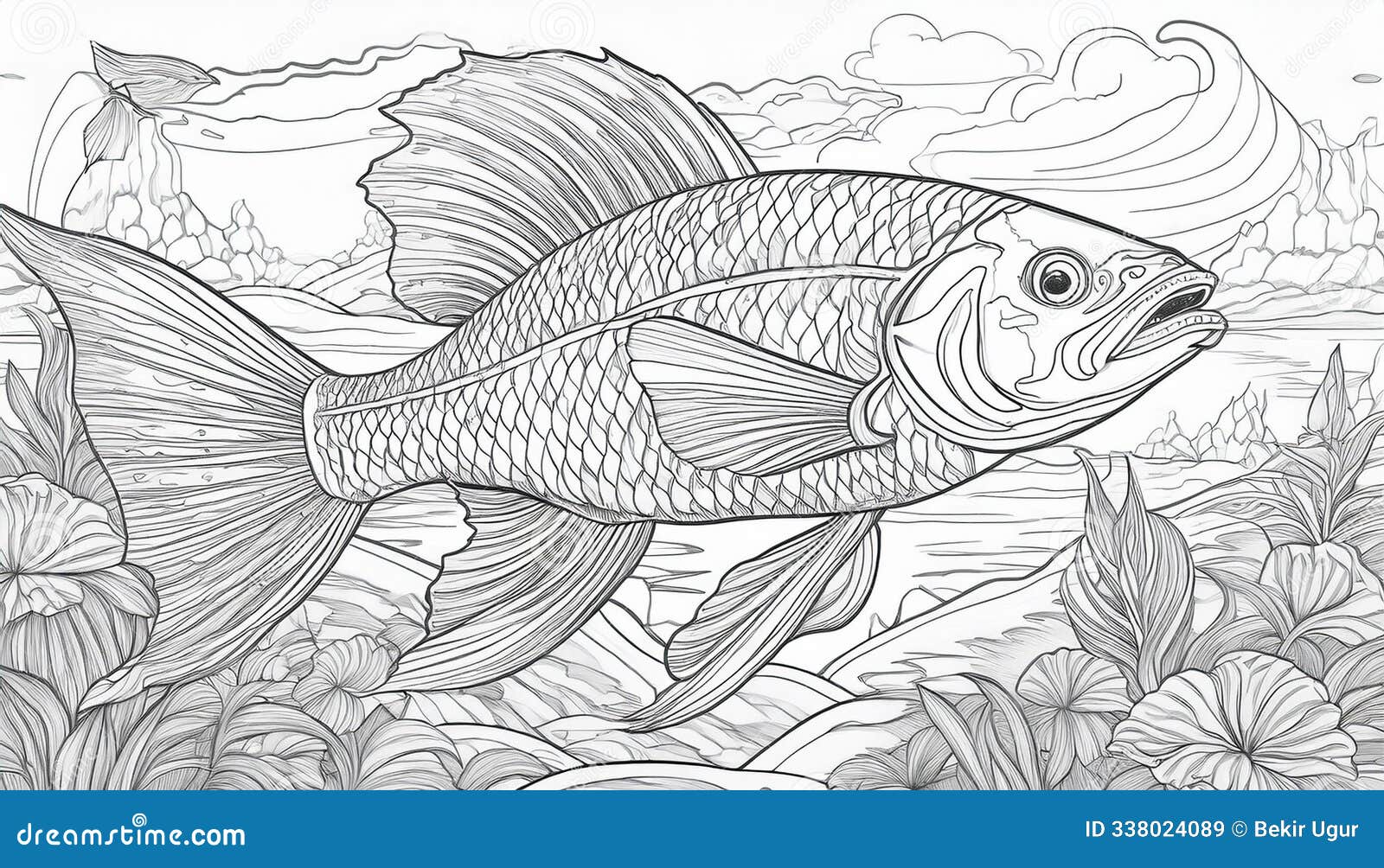Fish Pattern Coloring Pages Illustration Contour. Stock Illustration ...