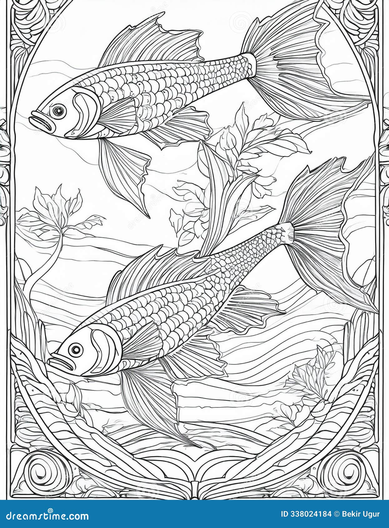 Fish Pattern Coloring Pages Illustration Contour. Stock Illustration ...