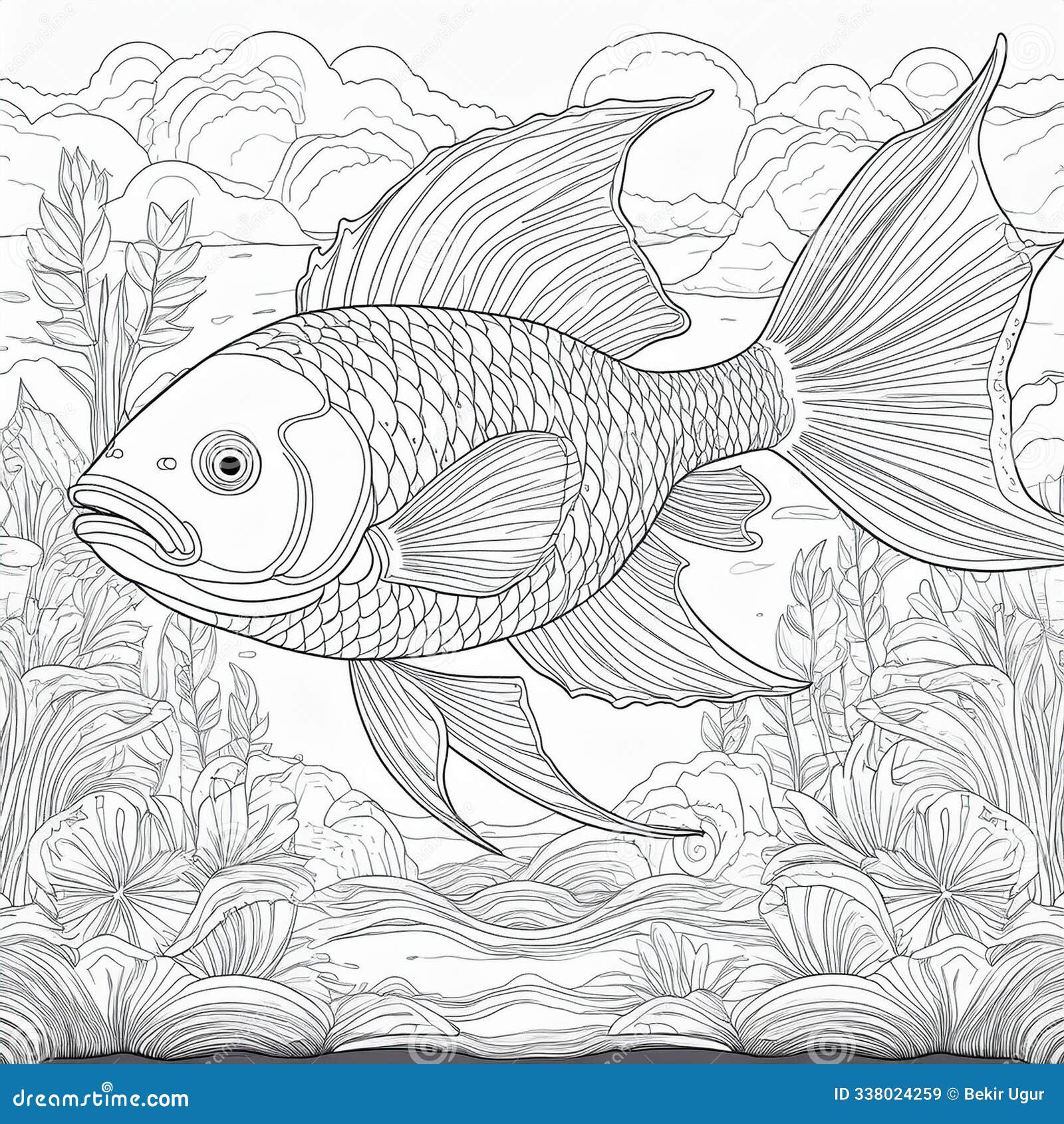Fish Pattern Coloring Pages Illustration Contour. Stock Illustration ...