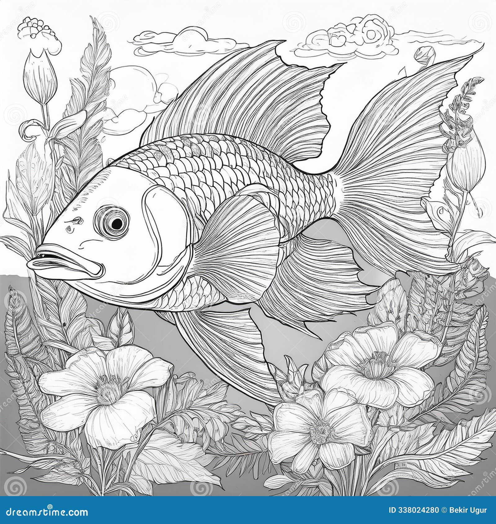 Fish Pattern Coloring Pages Illustration Contour. Stock Illustration ...