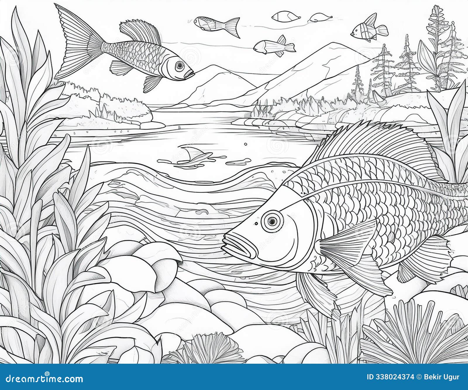 Fish Pattern Coloring Pages Illustration Contour. Stock Illustration ...