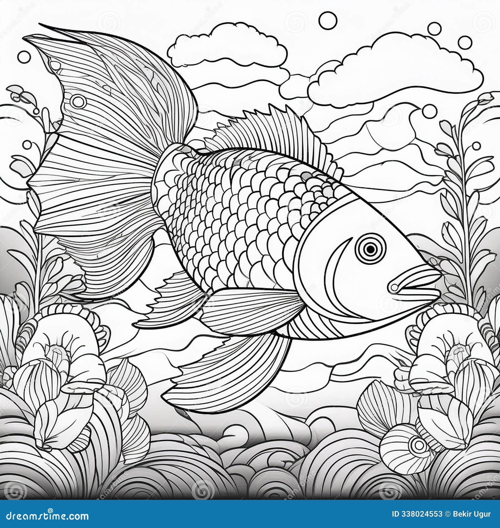 Fish Pattern Coloring Pages Illustration Contour. Stock Illustration ...