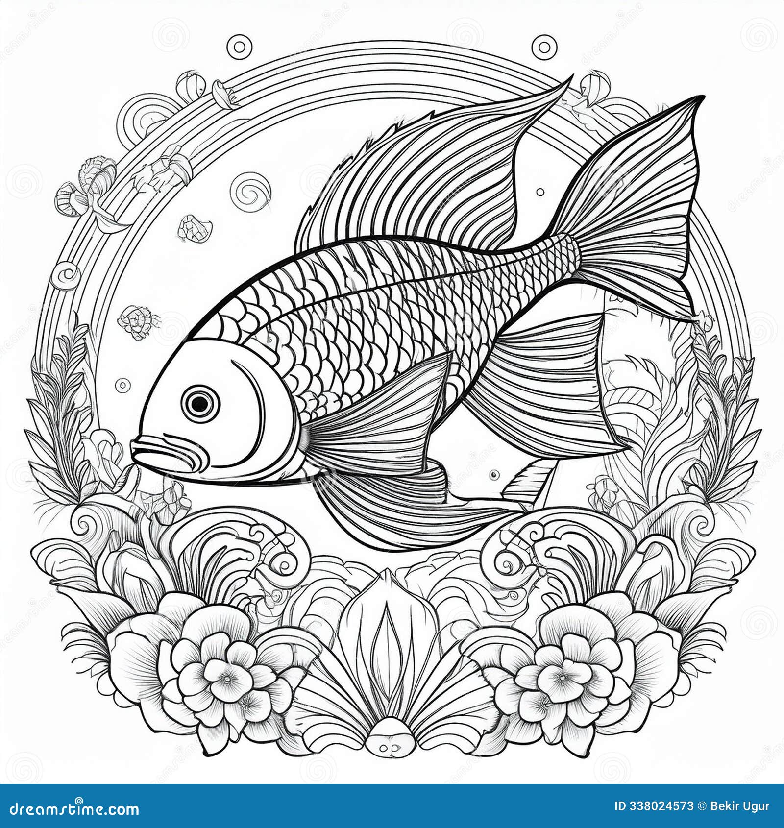 Fish Pattern Coloring Pages Illustration Contour. Stock Illustration ...