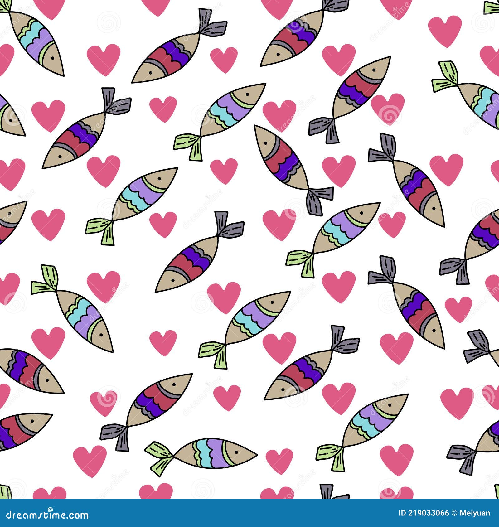 Fish Pattern. Doodle Vector Repeating Tile Texture. Marine Underwater Life. Vector Illustration ...