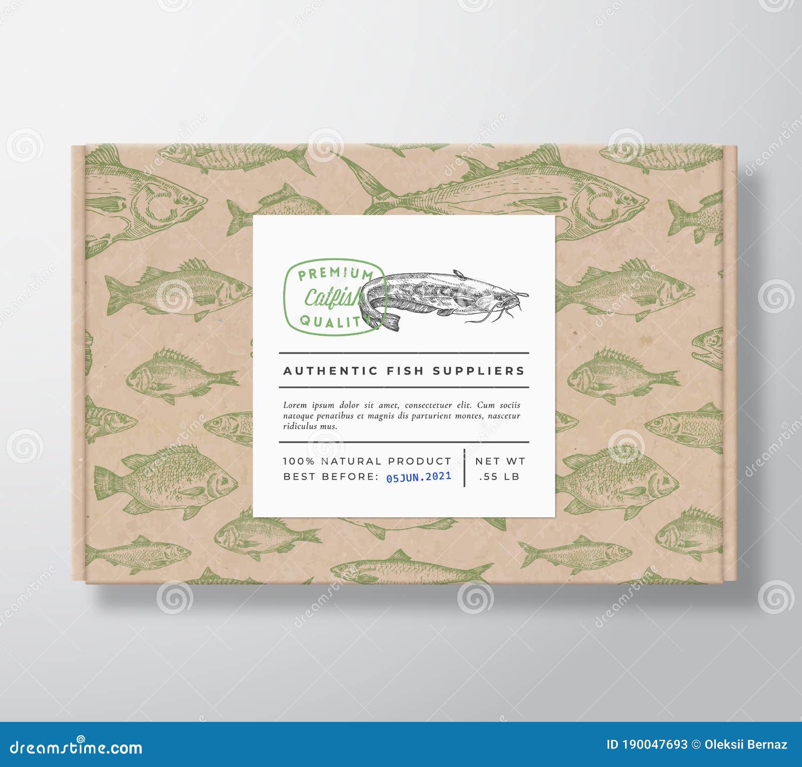 Fish Pattern Realistic Cardboard Box with Banner. Abstract Vector ...