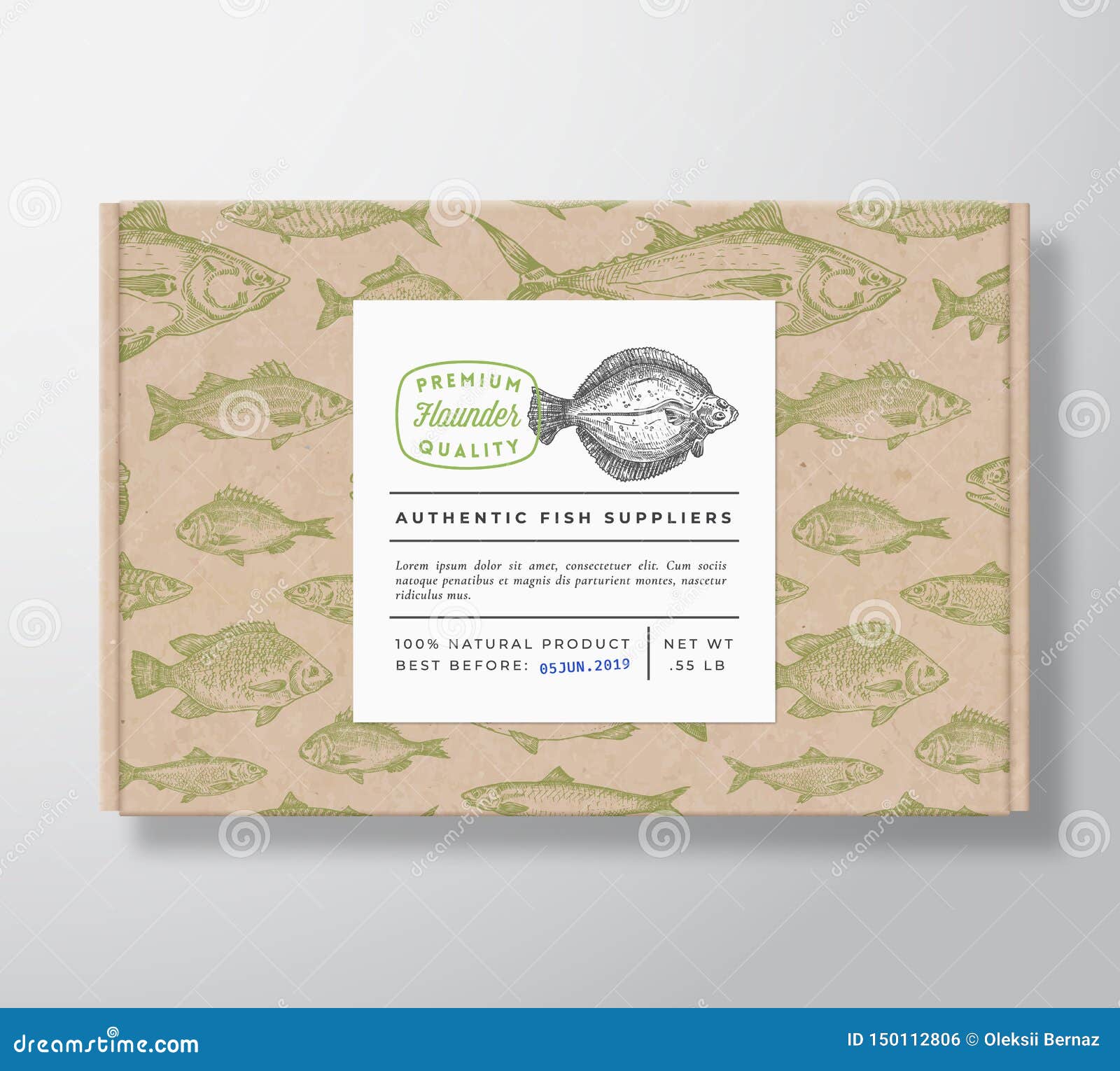 Fish Pattern Realistic Cardboard Box with Banner. Abstract Vector ...