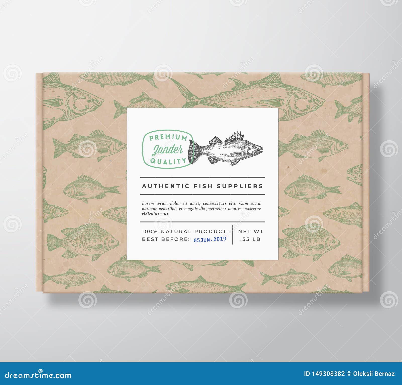 Fish Pattern Realistic Cardboard Box with Banner. Abstract Vector ...