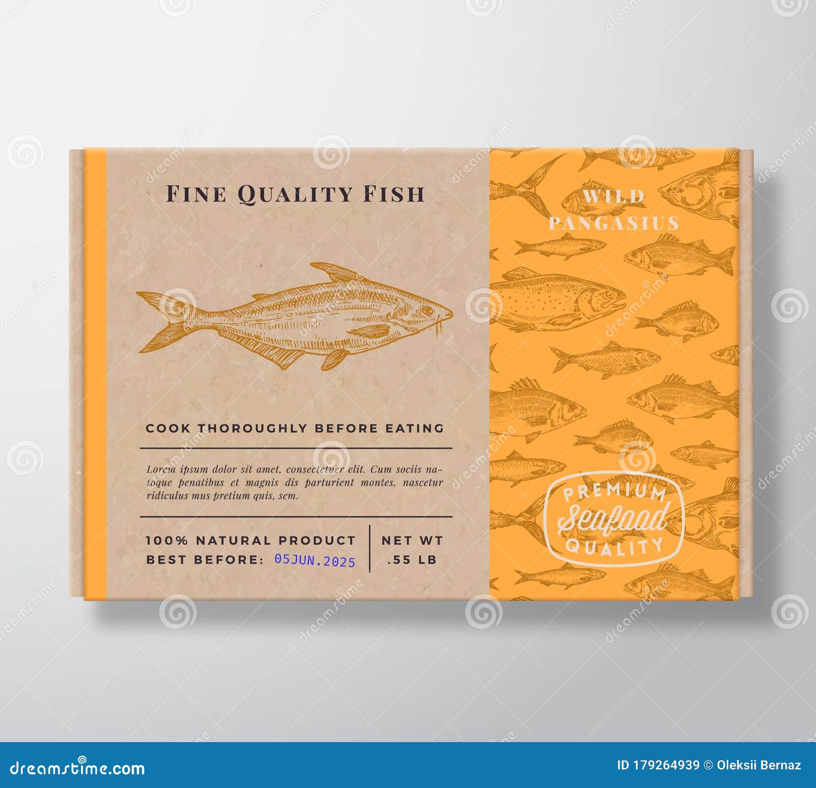 Fish Pattern Realistic Cardboard Container. Abstract Vector Seafood ...