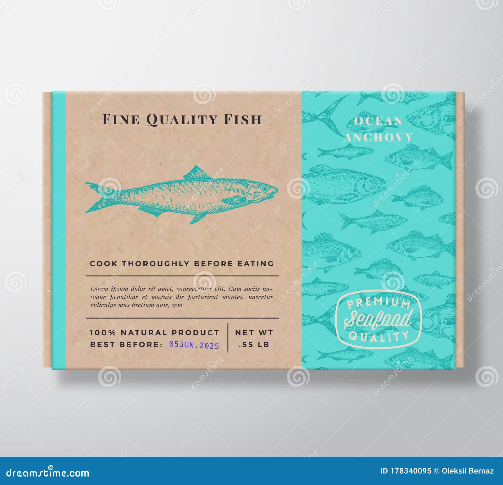 Fish Pattern Realistic Cardboard Container. Abstract Vector Seafood ...