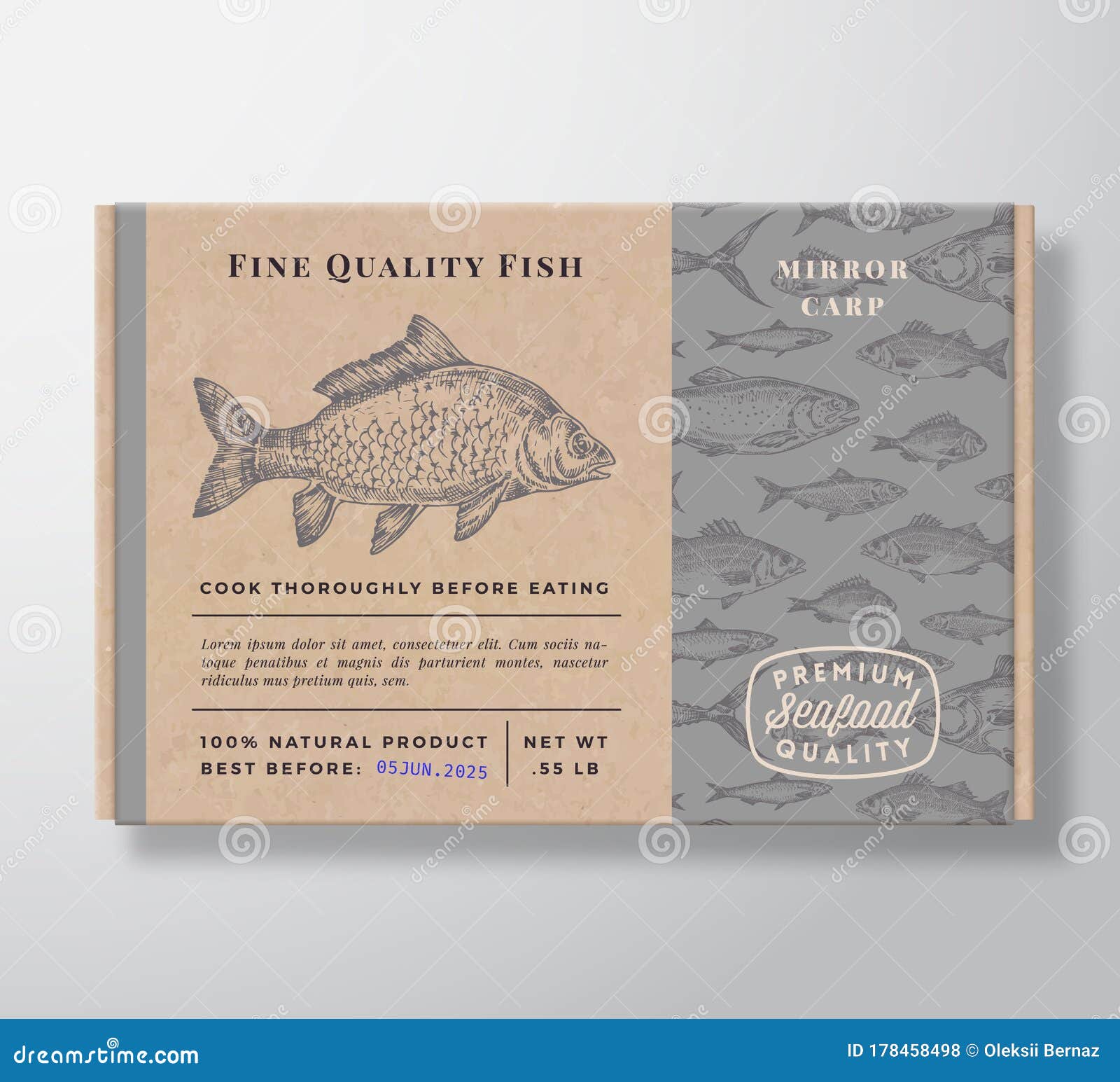 Fish Pattern Realistic Cardboard Container. Abstract Vector Seafood ...