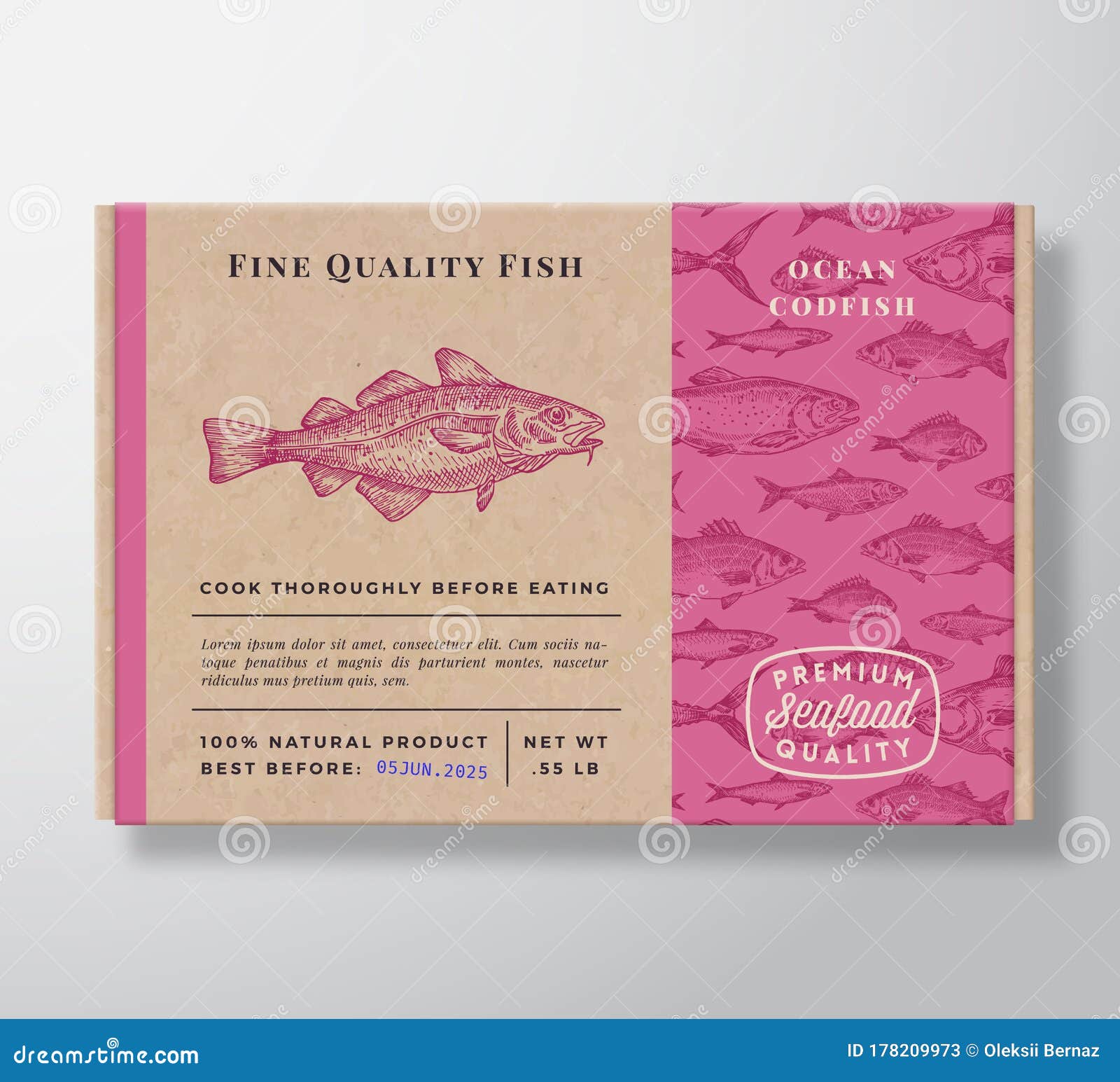 Fish Pattern Realistic Cardboard Container. Abstract Vector Seafood ...