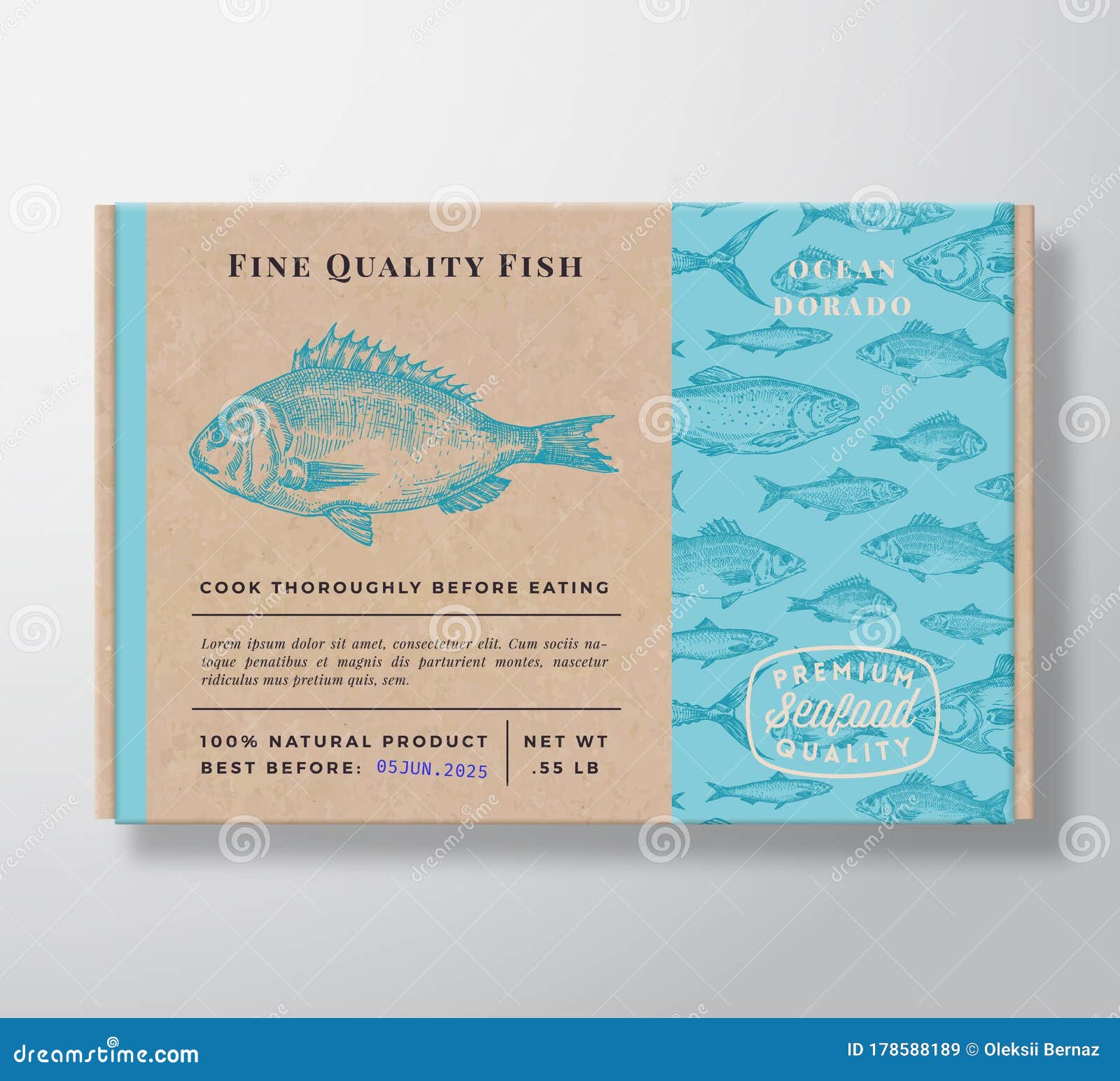Fish Pattern Realistic Cardboard Container. Abstract Vector Seafood ...