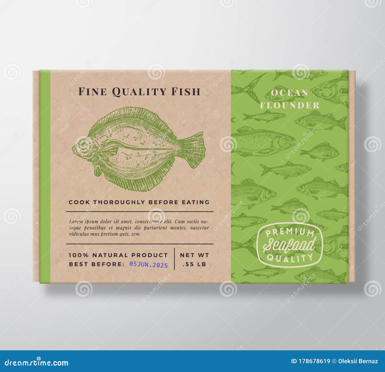 Fish Pattern Realistic Cardboard Container. Abstract Vector Seafood ...