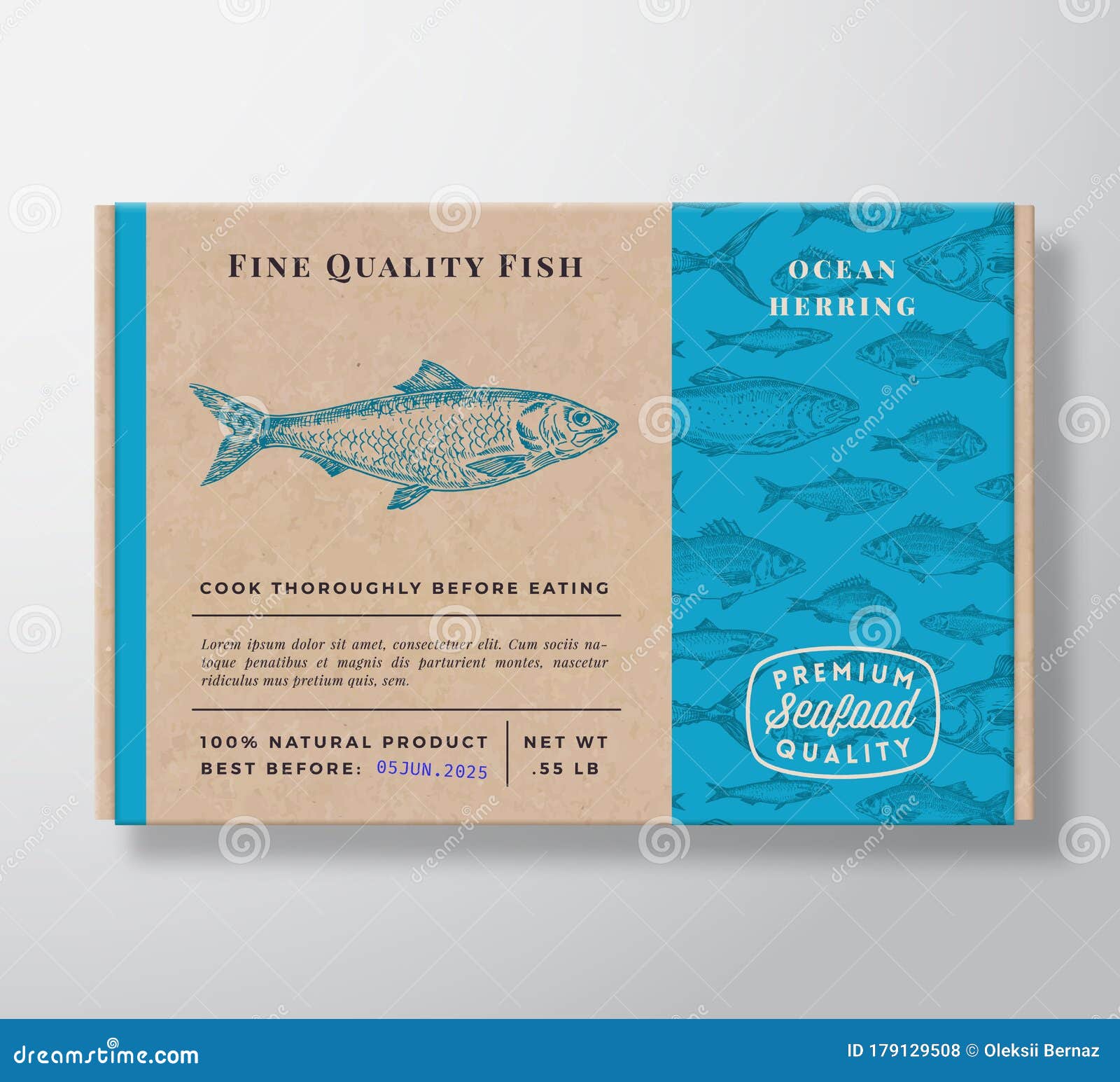 Fish Pattern Realistic Cardboard Container. Abstract Vector Seafood ...