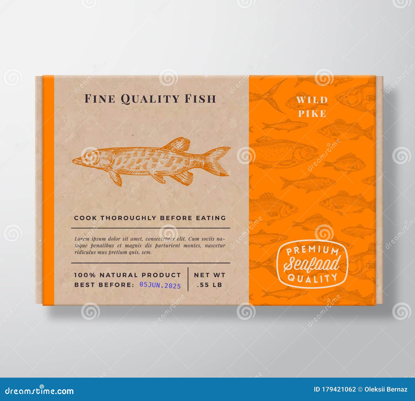 Fish Pattern Realistic Cardboard Container. Abstract Vector Seafood ...