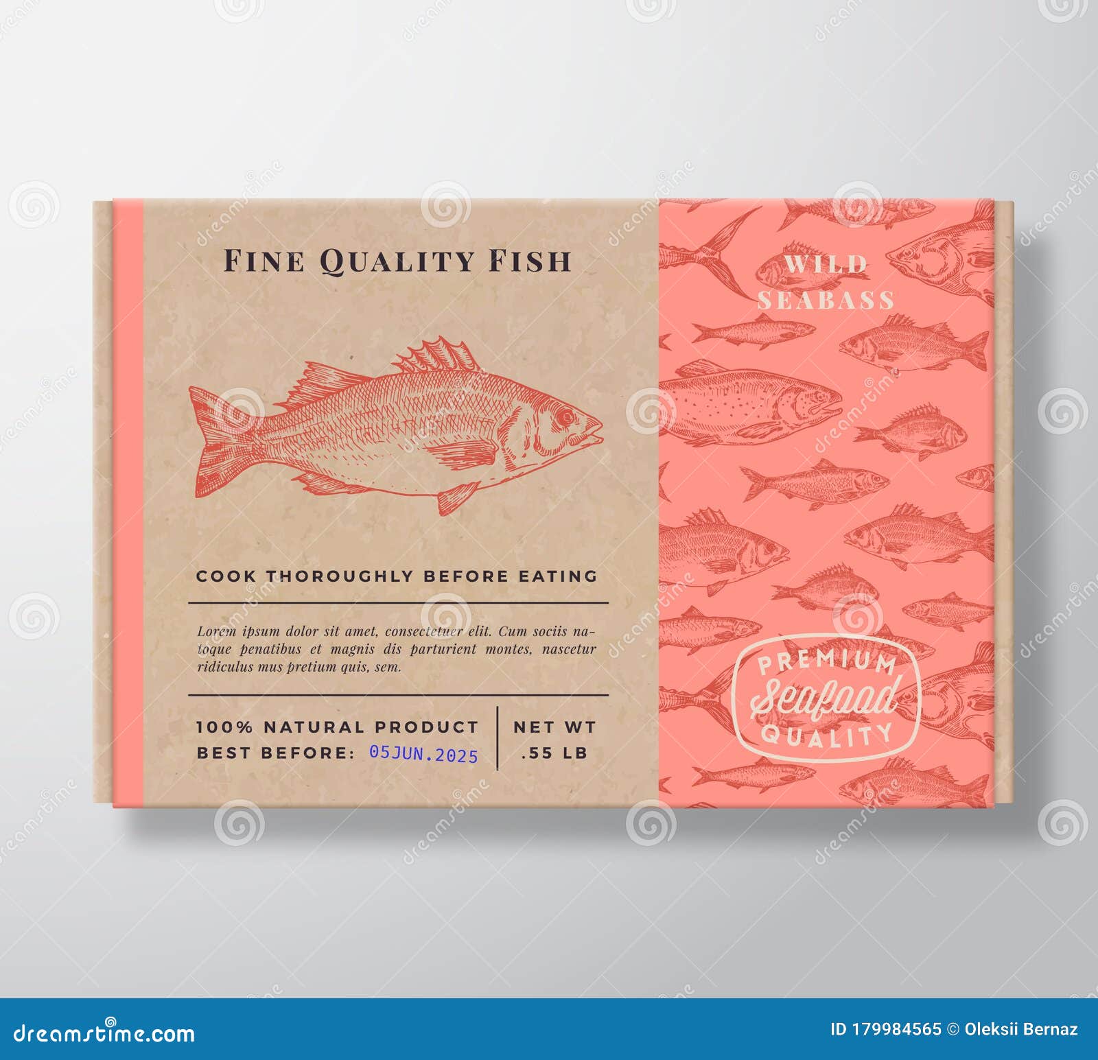 Fish Pattern Realistic Cardboard Container. Abstract Vector Seafood ...
