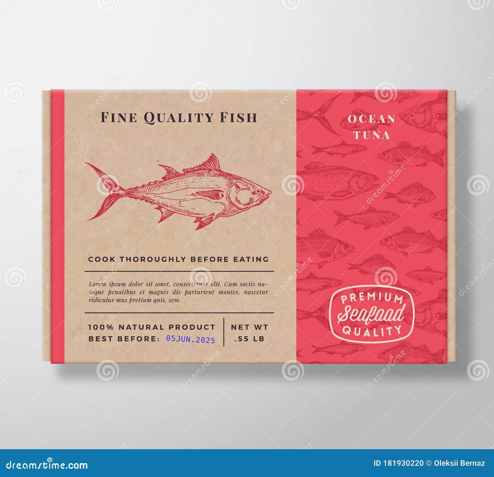 Fish Pattern Realistic Cardboard Container. Abstract Vector Seafood ...