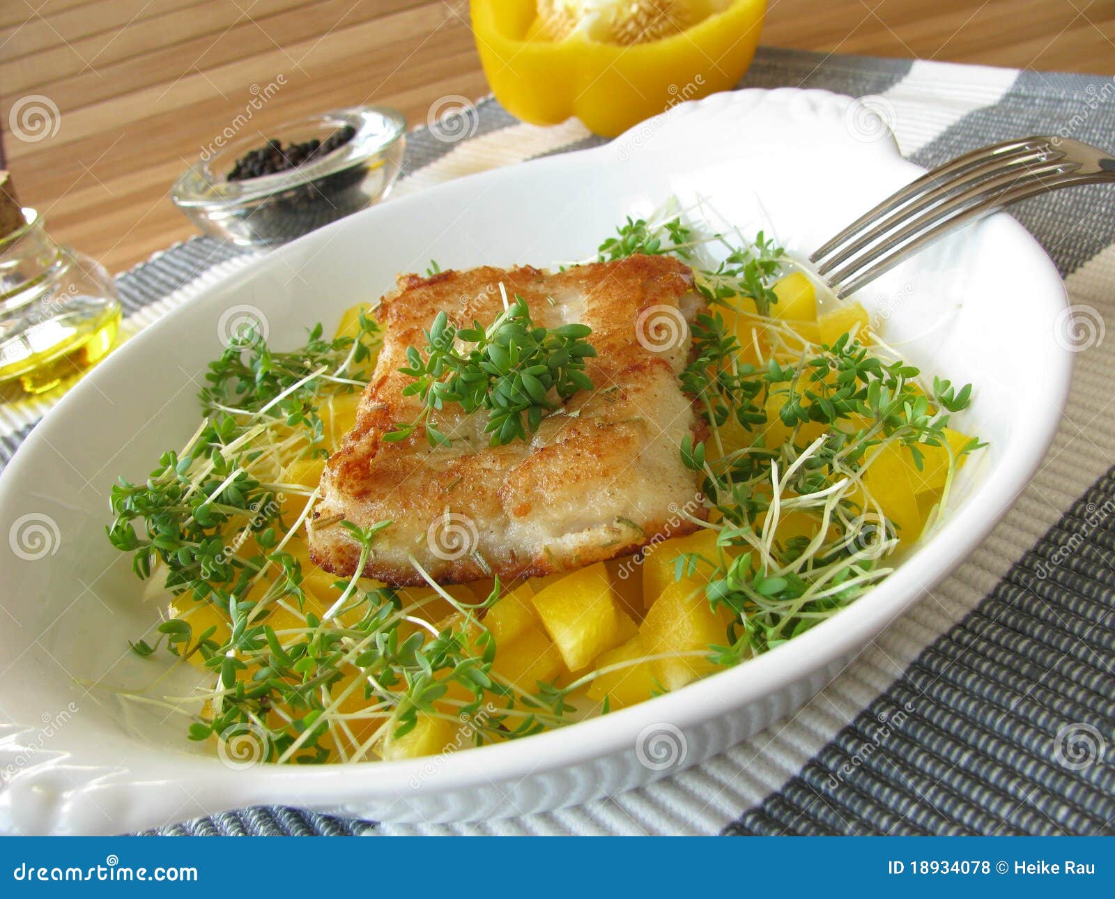 Fish with pepper and cress stock photo. Image of fillet - 18934078