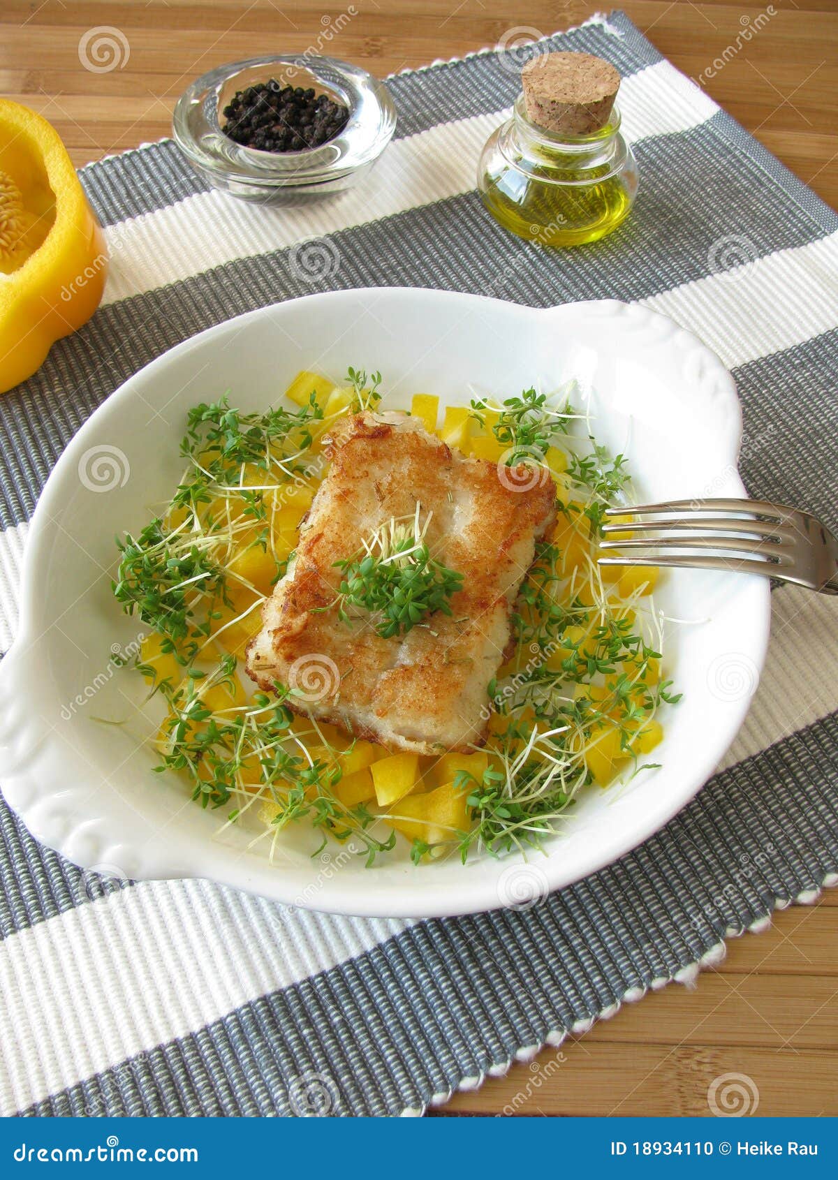 Fish with pepper and cress stock photo. Image of yellow - 18934110
