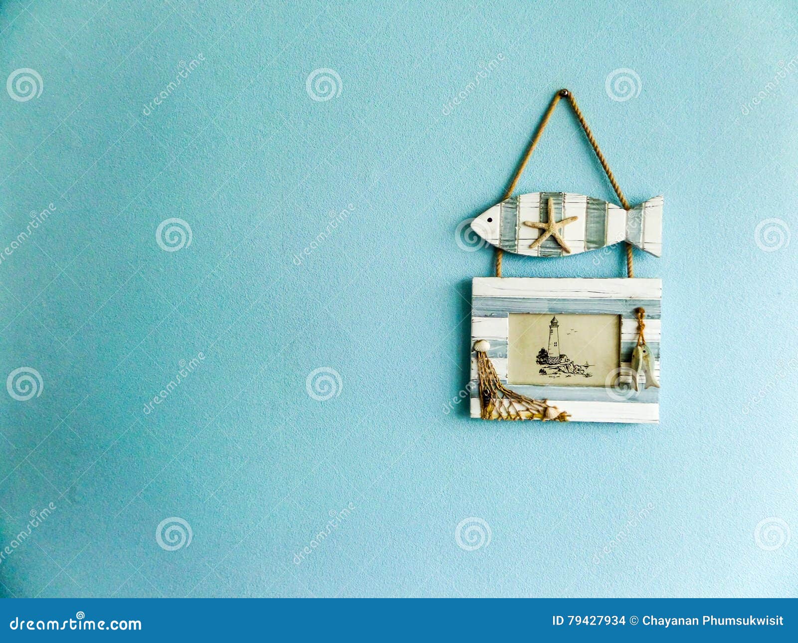 Fish and Picture Frame Blue Background Stock Photo - Image of decorate ...