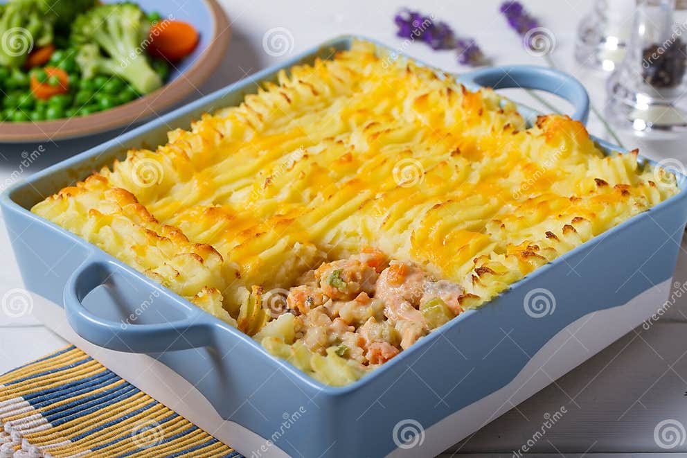 Fish Pie. Mash Topped Seafood Bake. Stock Image - Image of english ...