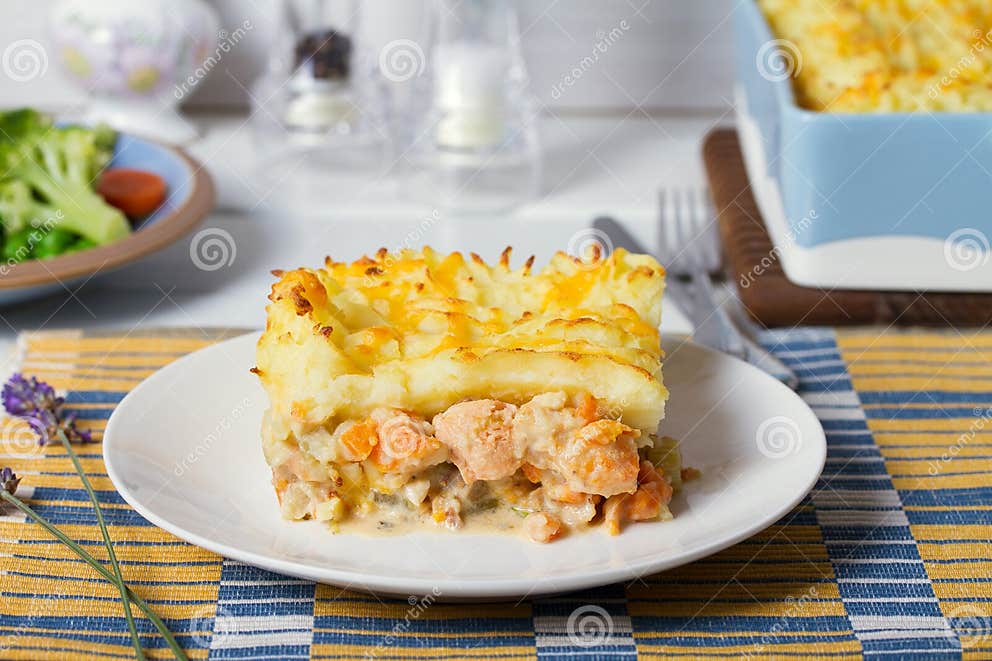 Fish Pie. Mash Topped Seafood Bake. Stock Photo - Image of fillet ...