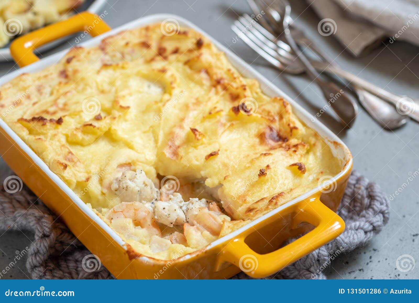 Fish Pie Topped with Mashed Potato Stock Photo - Image of sauce, meal ...