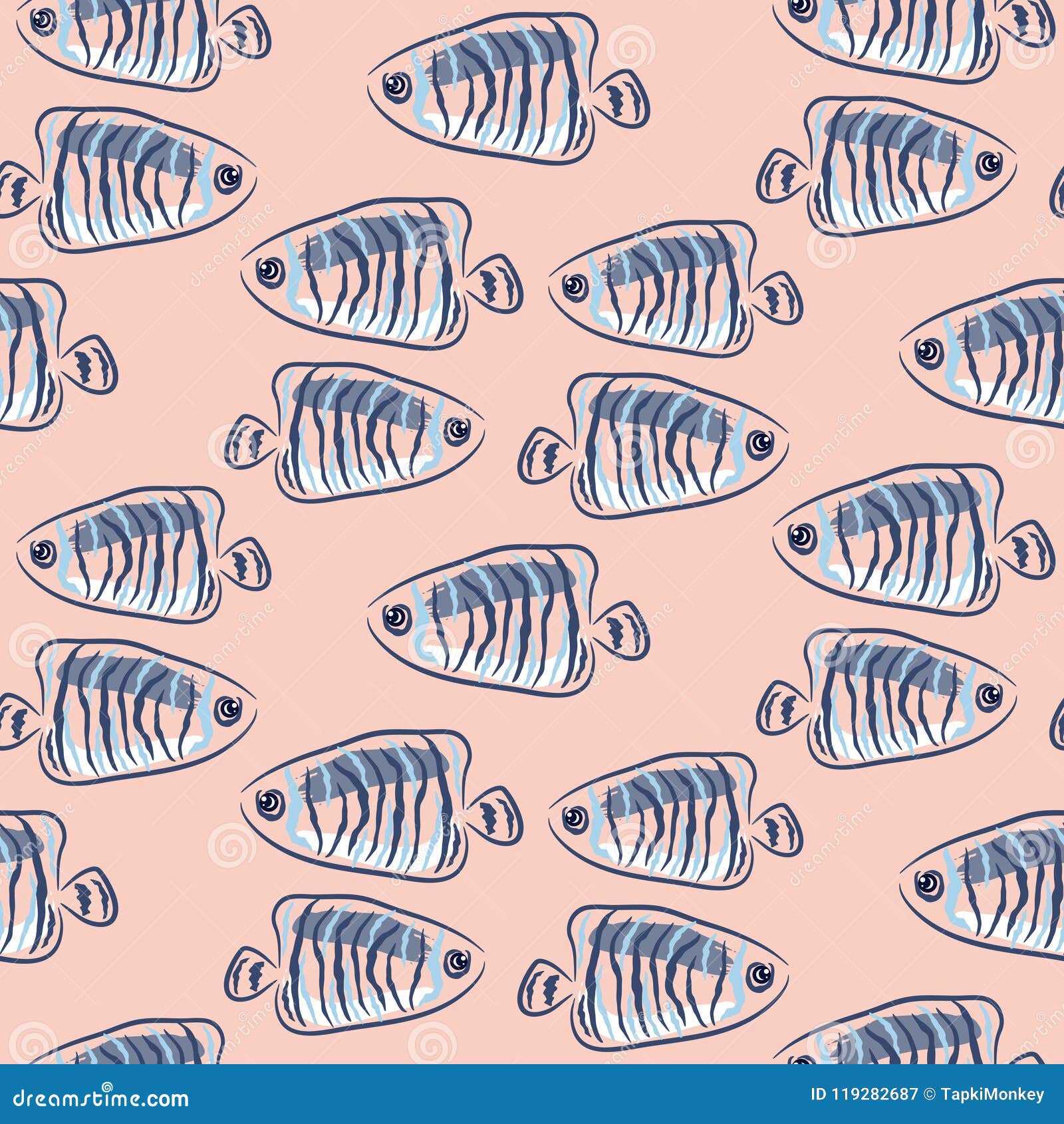 Fish Pink and Blue Marine Cute Seamless Pattern. Stock Vector ...