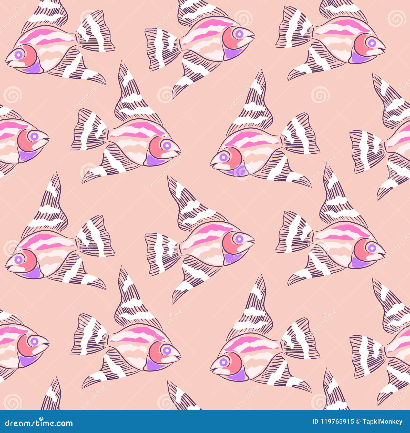 Fish Pink Embroidered Abstract Seamless Pattern. Stock Vector ...