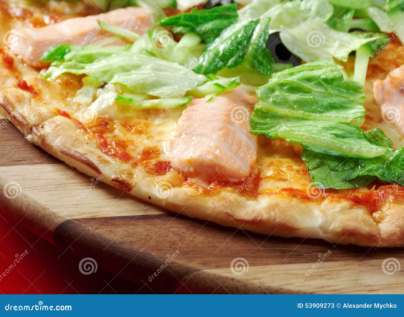 Fish Pizza Atlantic salmon stock image. Image of restaurant - 53909273