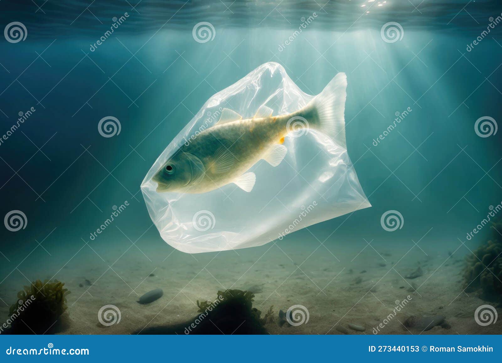 Fish In Plastic Bag. Massive Plastic Pollution Underwater Concept ...