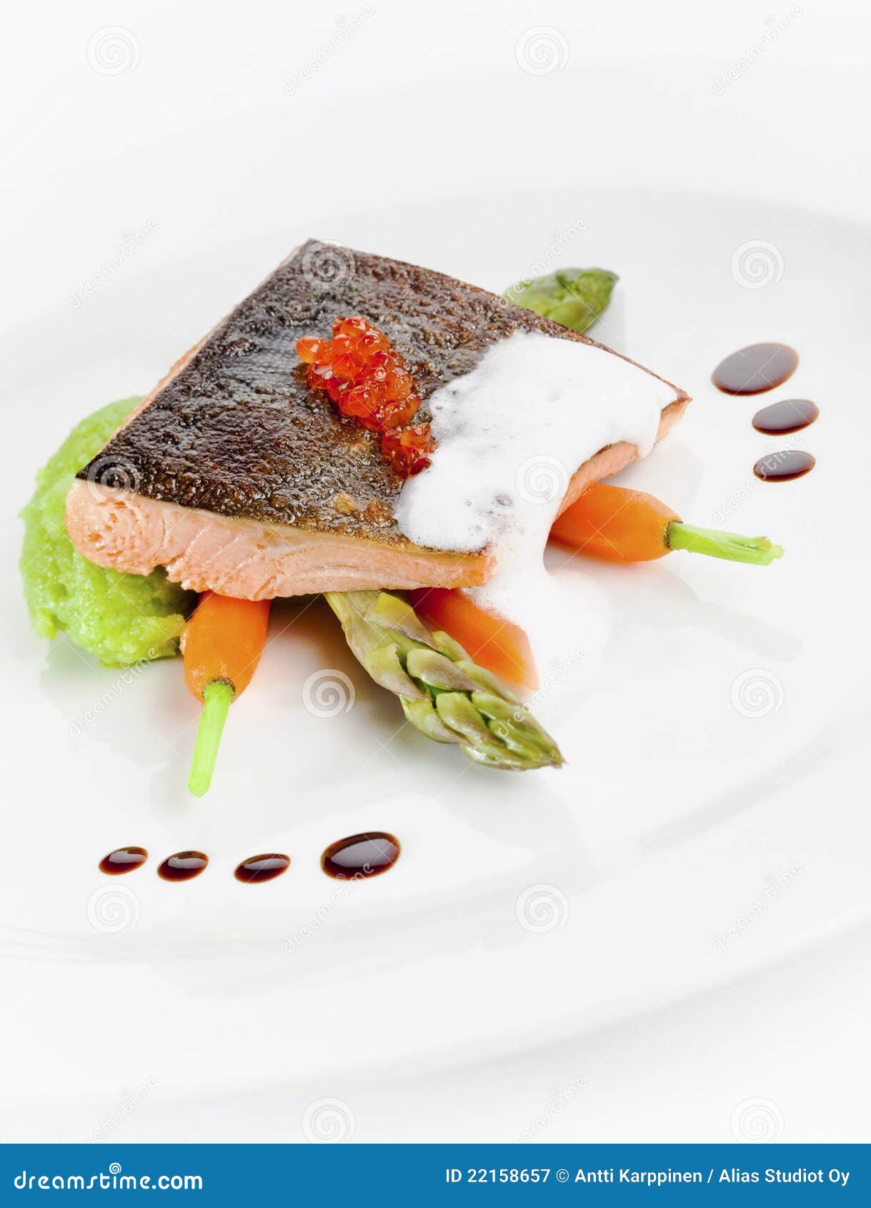 Fish on the plate stock image. Image of sauce, diet, peas - 22158657