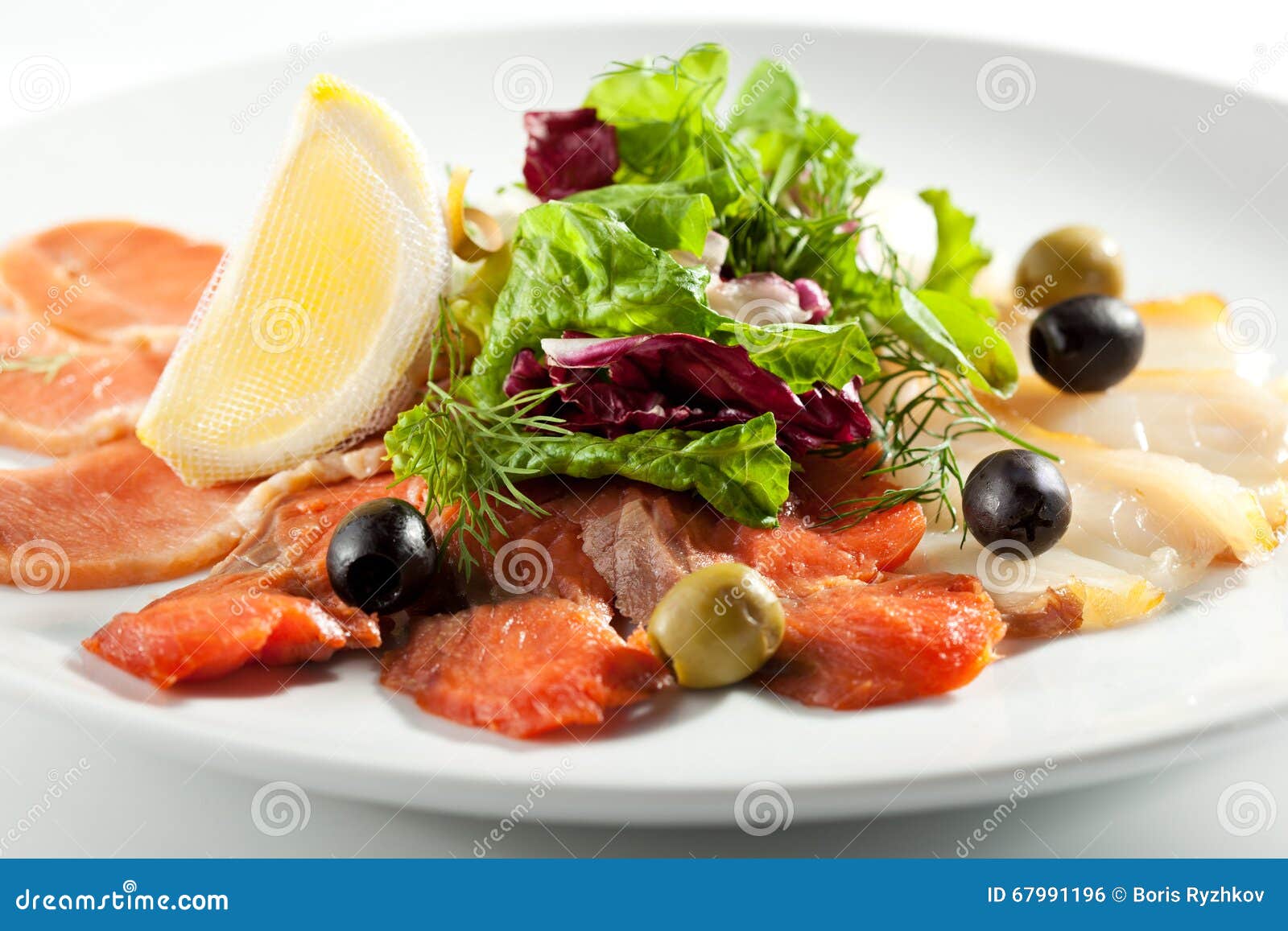 Fish Plate with Salad Leaf stock photo. Image of restaurant - 67991196