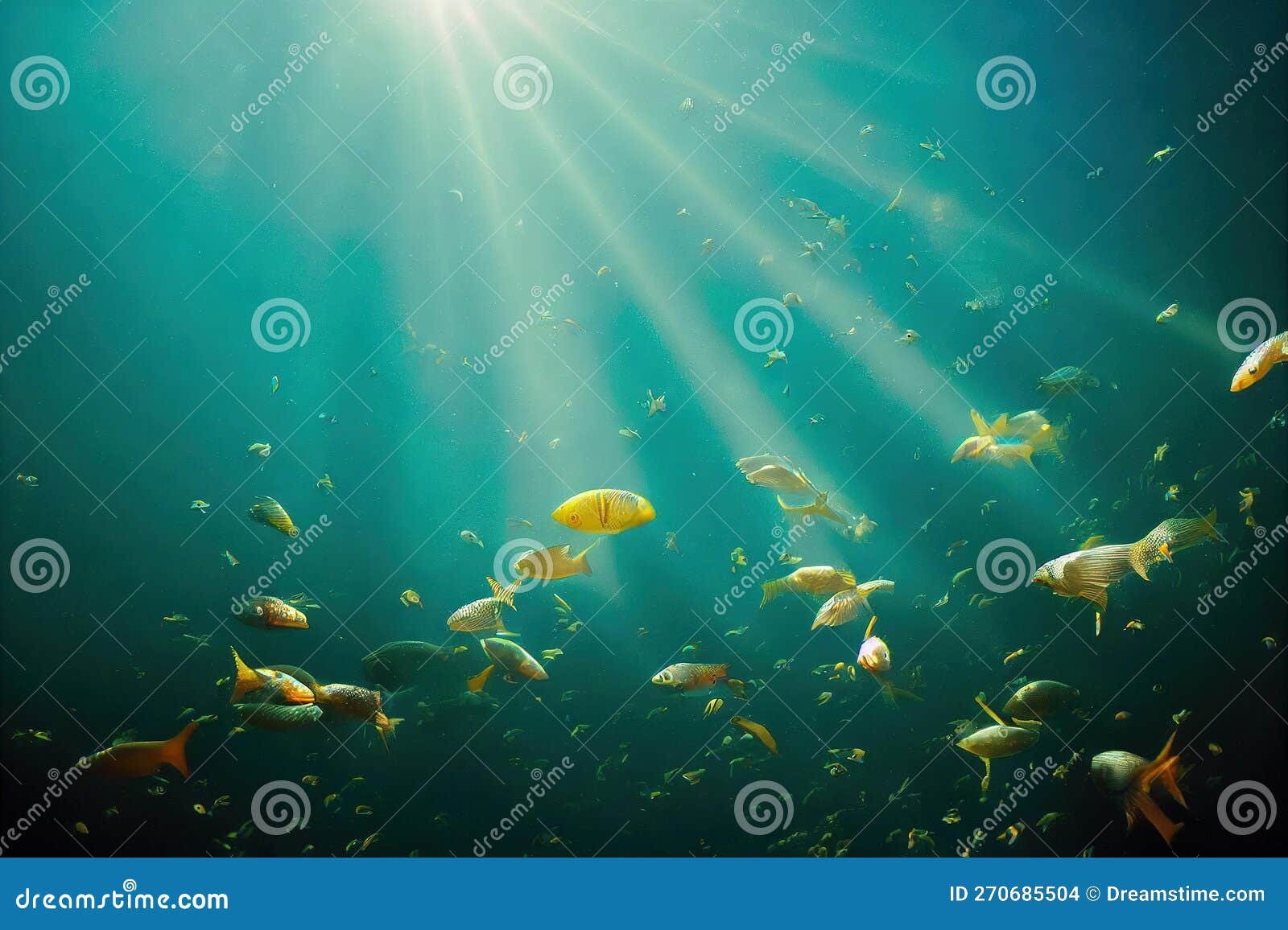 Fish Playing in Rays of Sun Under Water Seascape. Stock Illustration ...