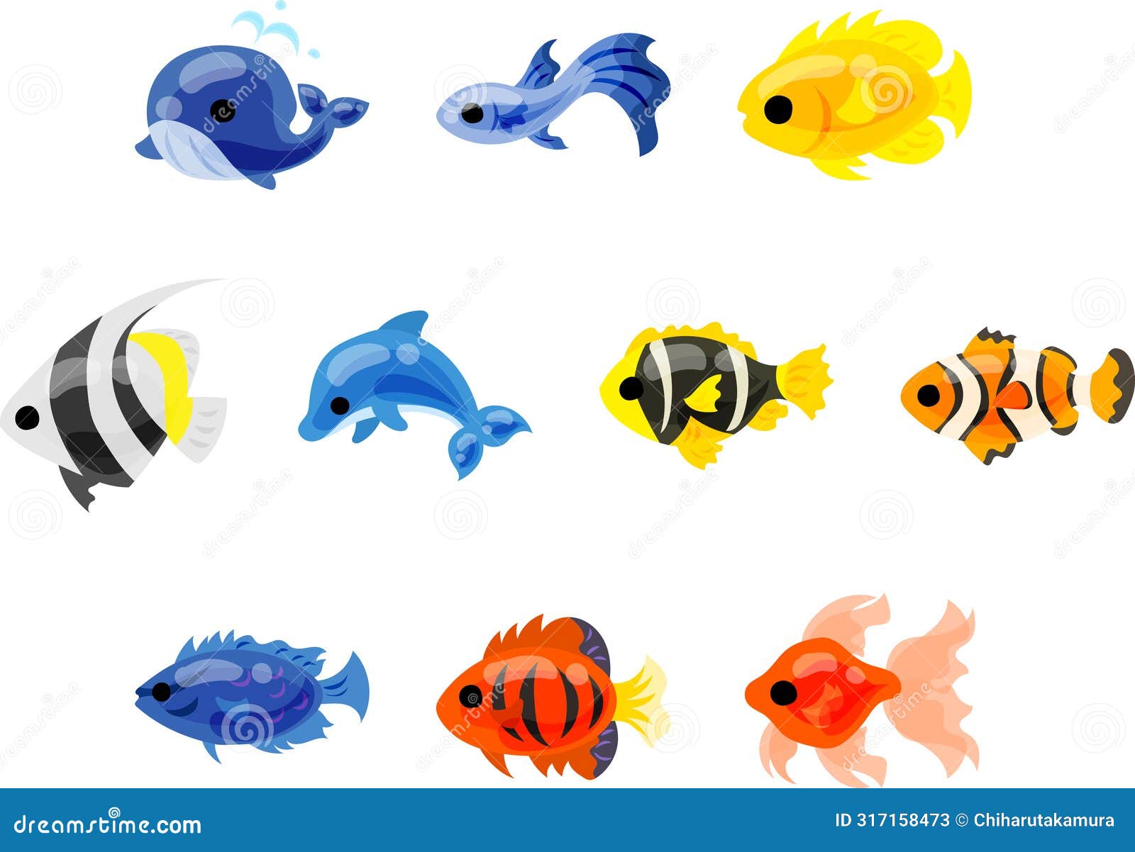 The Beautiful Tropical Fish Icons Stock Illustration - Illustration of ...