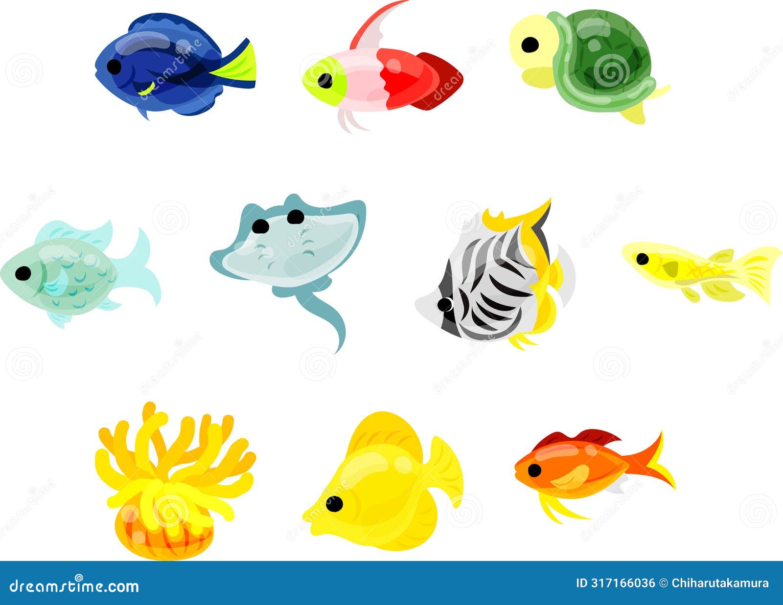 The Beautiful Tropical Fish Icons Stock Illustration - Illustration of ...