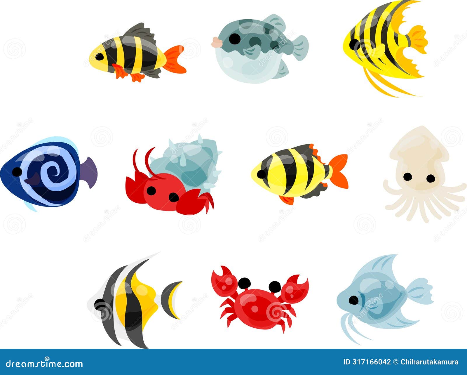 The Beautiful Tropical Fish Icons Stock Illustration - Illustration of ...