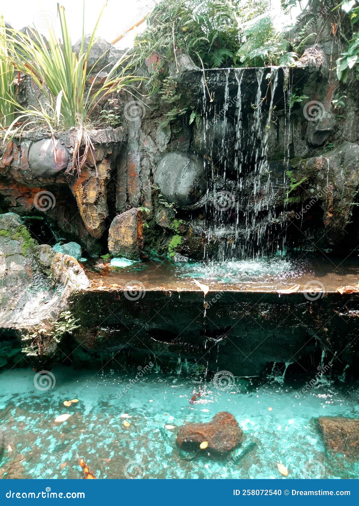 Fish Pond with Garden and Small Waterfall Stock Photo - Image of river ...