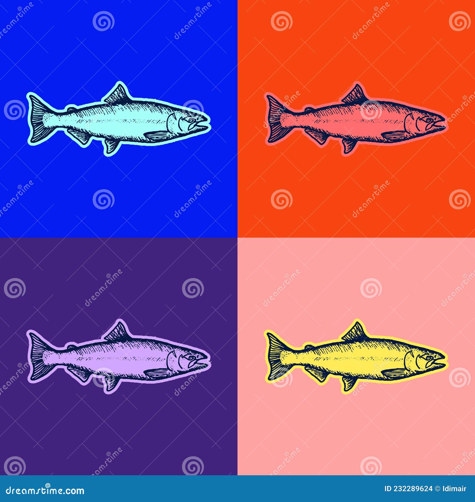 Fish Pop Art Style Andy Warhol Style Vector Stock Vector - Illustration ...