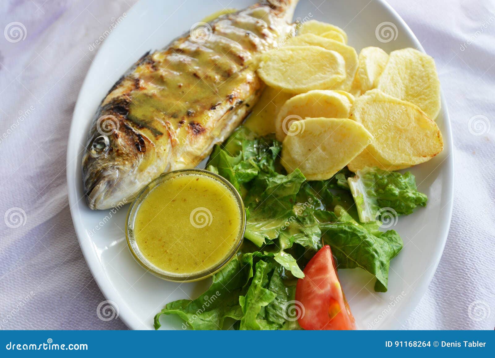 Fish and potato stock photo. Image of dinner, portion - 91168264