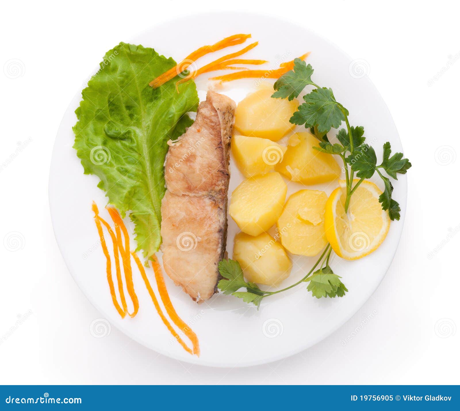 Fish and potatoes served stock image. Image of green - 19756905