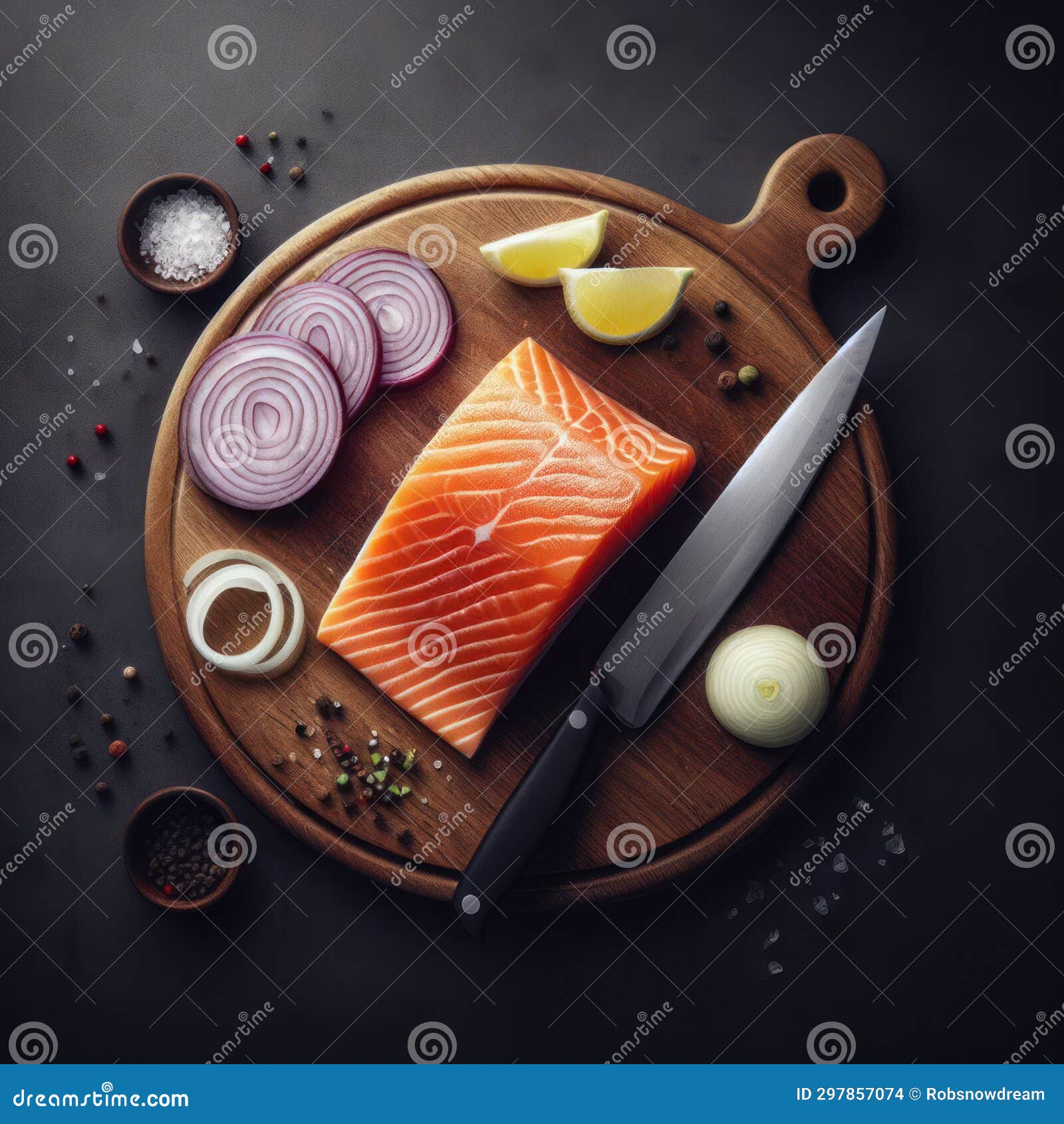 Fish Preparation on a Kitchen Work Surface Chopping Board, with ...