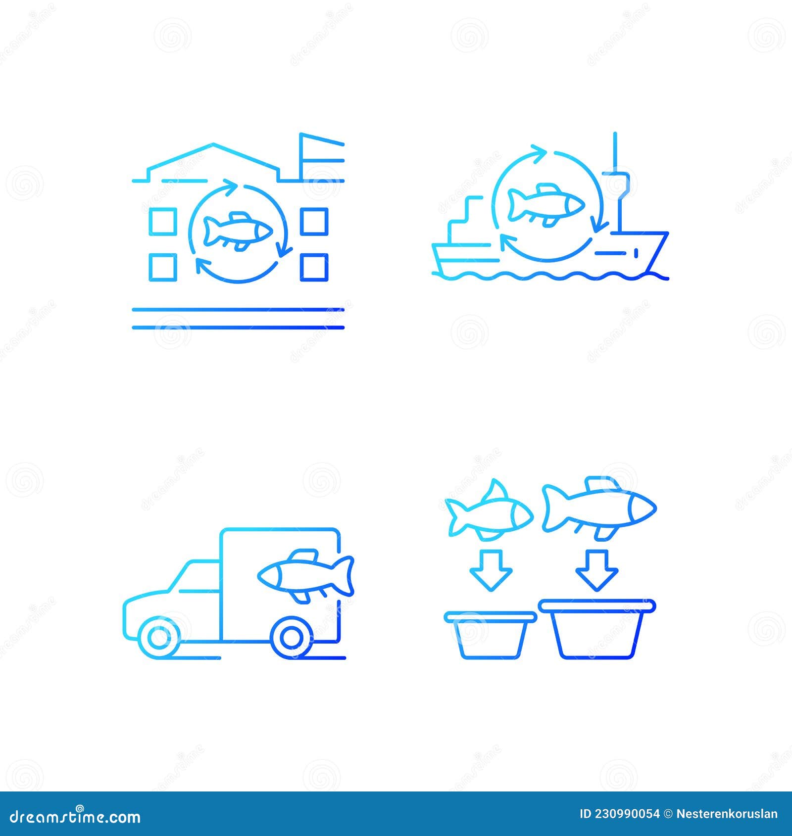Fish Processing and Transportation Gradient Linear Vector Icons Set ...