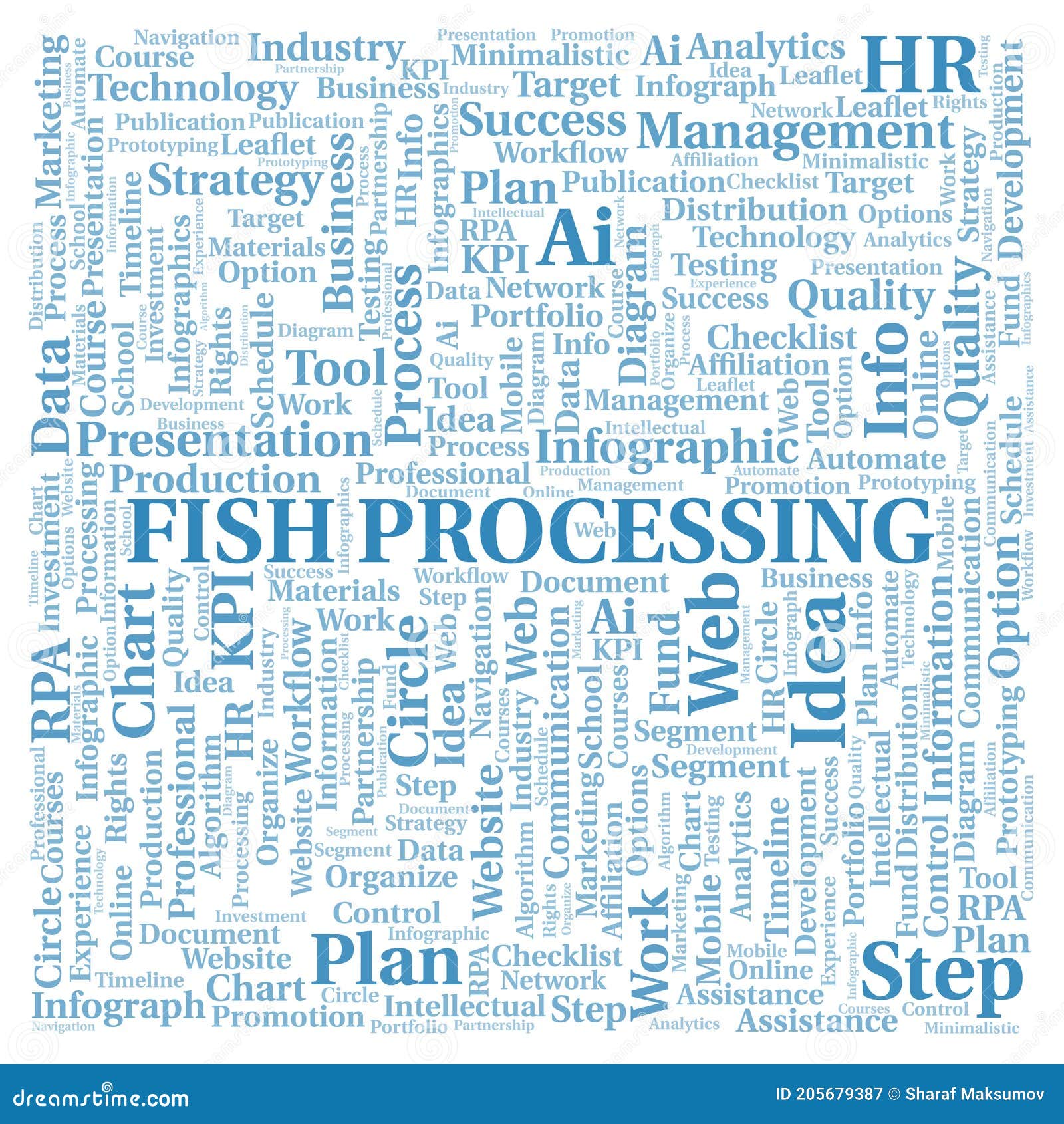 Fish Processing Typography Word Cloud Create with the Text only. Stock ...