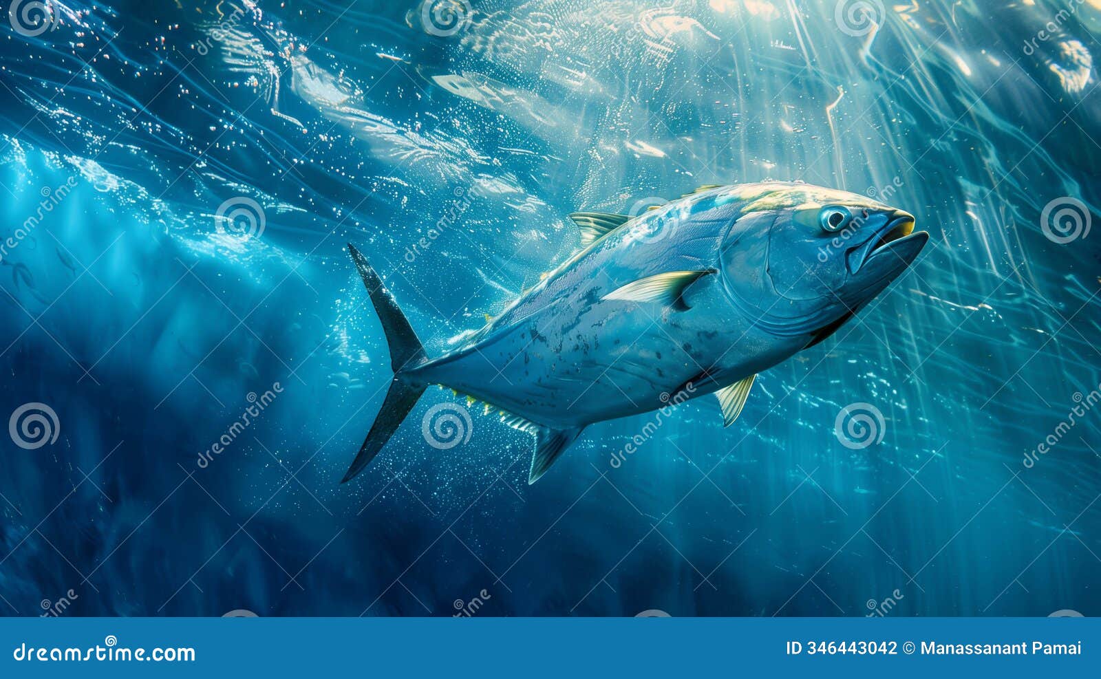Fish with Ray of Light in the Ocean Stock Illustration - Illustration ...