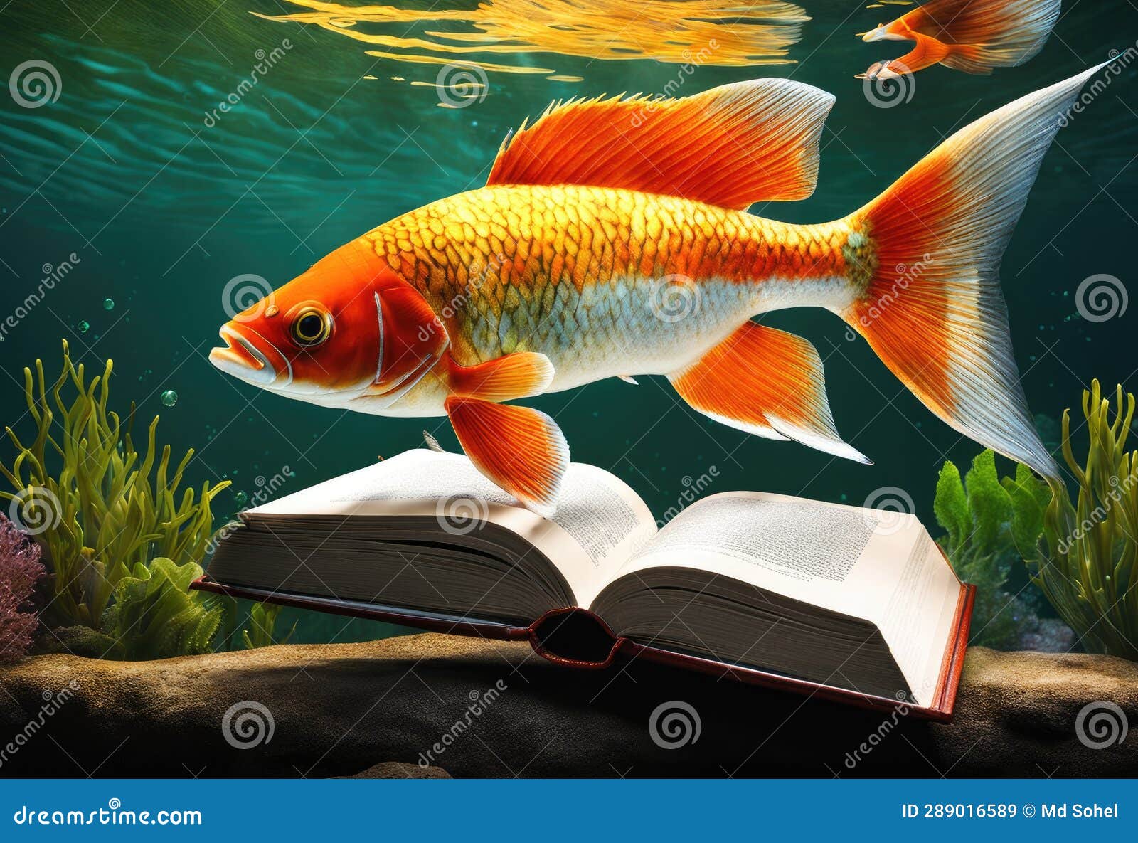 A Fish that is Reading a Book Stock Illustration - Illustration of fish ...