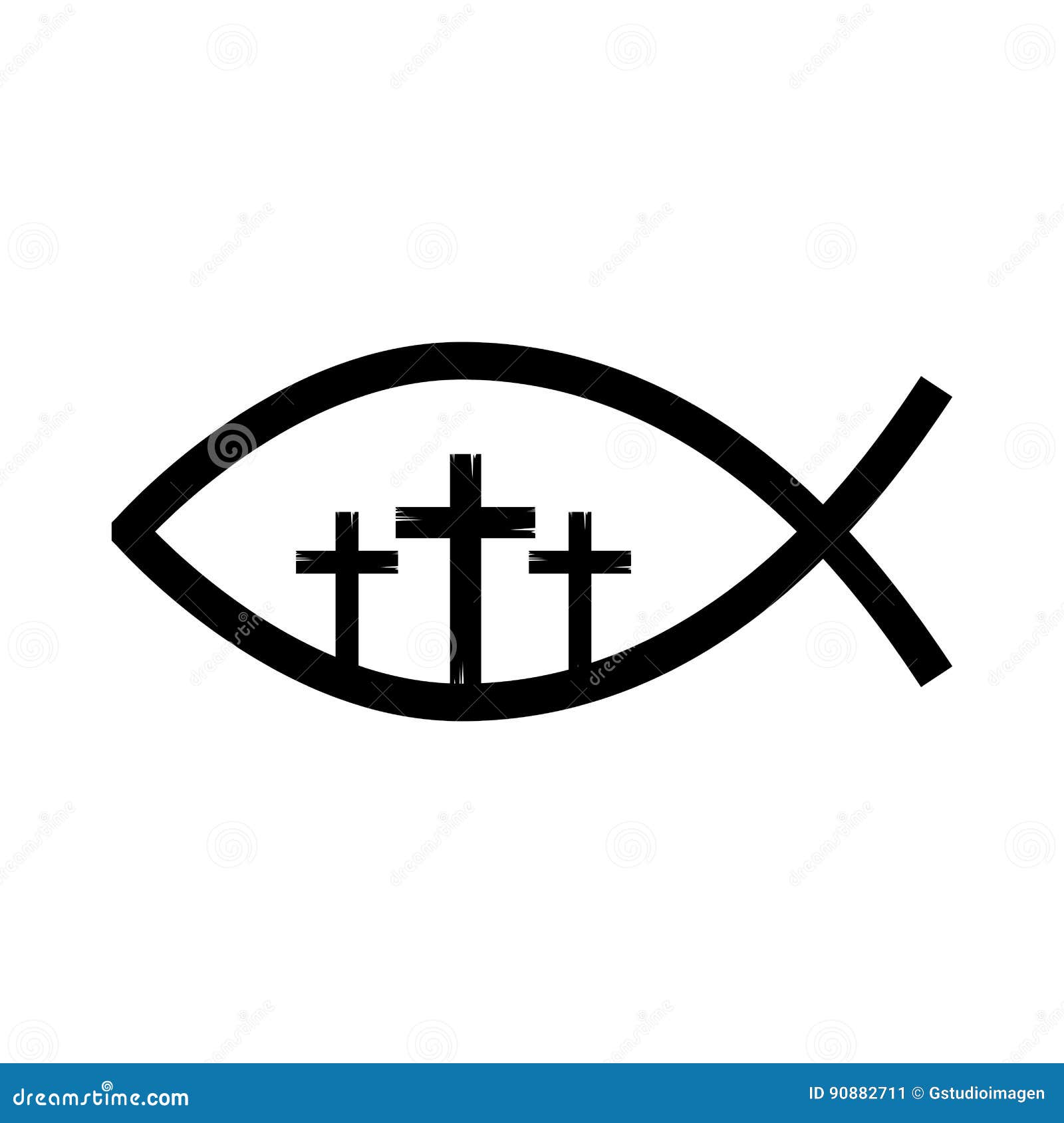 Fish Religious Symbol with Cross Stock Vector - Illustration of cross ...