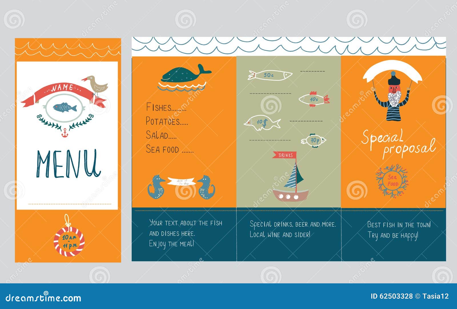 Fish Restaurant Menu Design - Hand Drawn Illustration Stock Vector ...