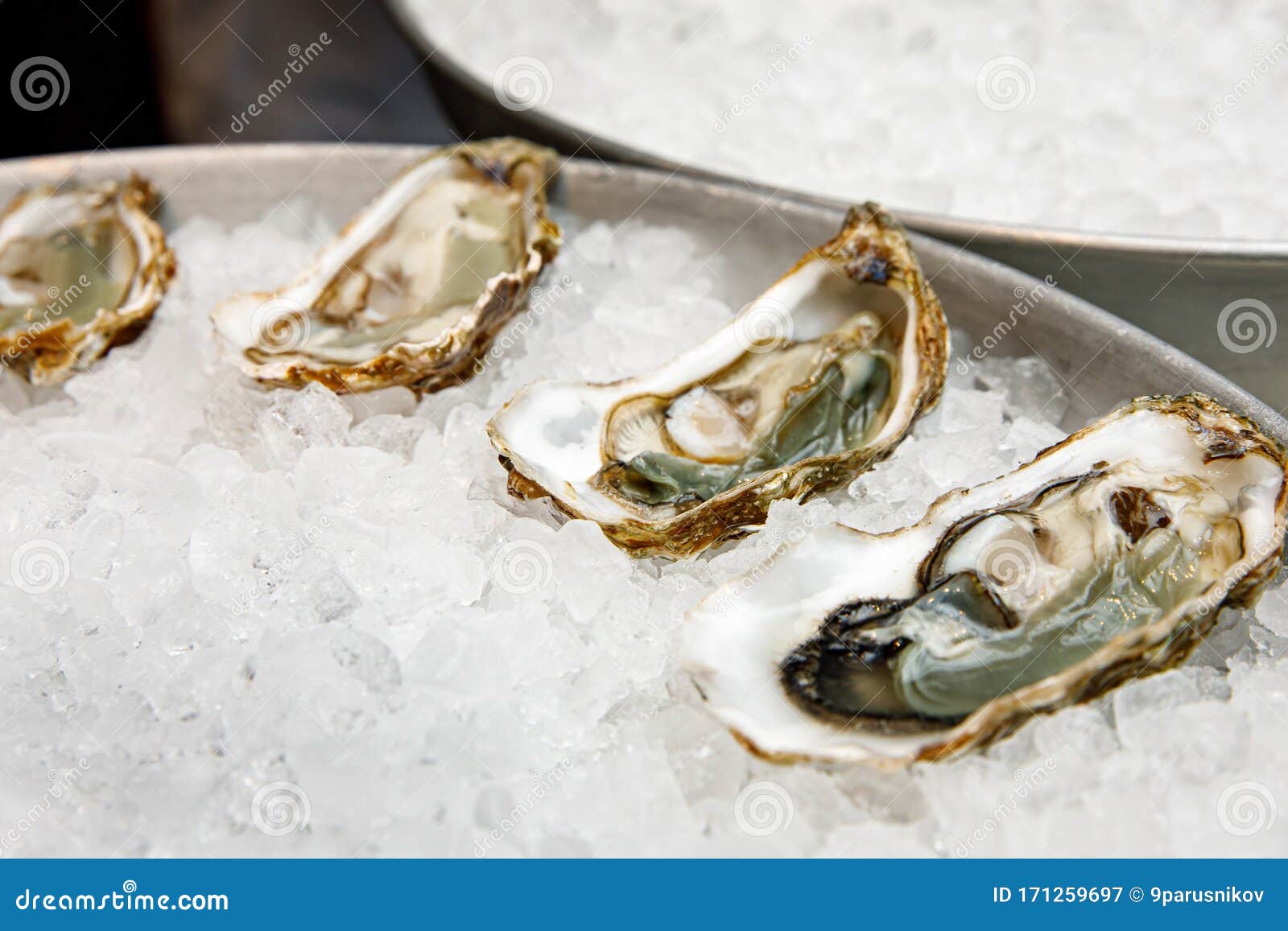 Fish Restaurant. Raw Oysters on Tray with Ice Stock Image - Image of ...