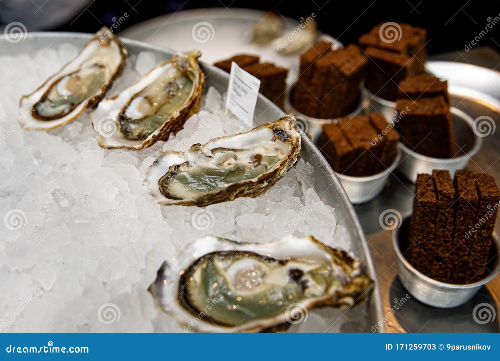 Fish Restaurant. Raw Oysters on Tray with Ice Stock Image - Image of ...